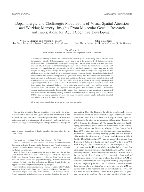 Pdf Dopaminergic And Cholinergic Modulations Of Visual Spatial Attention And Working Memory