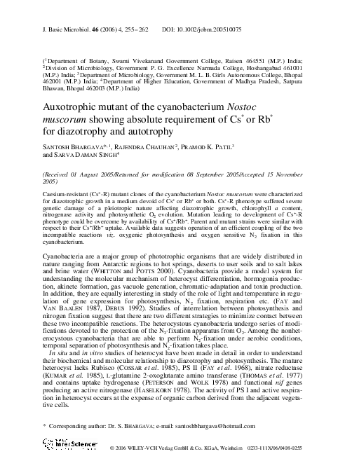 (PDF) Auxotrophic mutant of the cyanobacteriumNostoc muscorum showing ...