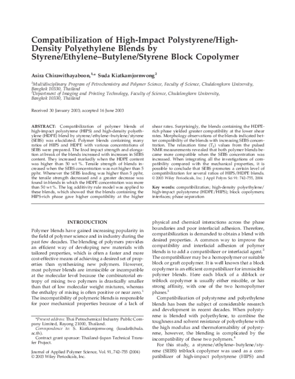 (PDF) Compatibilization of high-impact polystyrene/high-density ...