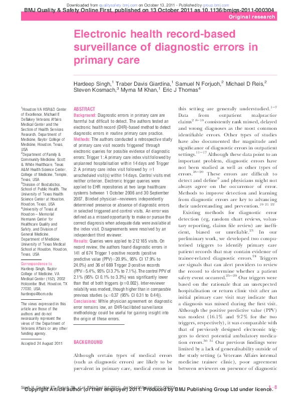 (PDF) Electronic health record-based surveillance of diagnostic errors ...