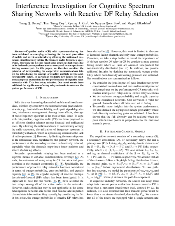 (PDF) Interference investigation for cognitive spectrum sharing networks with reactive DF relay ...