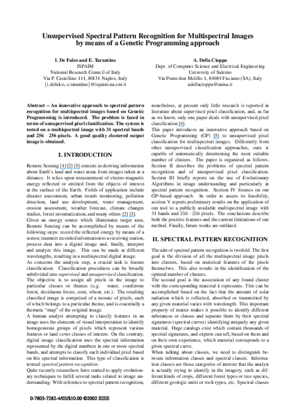 (PDF) Unsupervised spectral pattern recognition for multispectral ... (PDF) Unsupervised spectral pattern recognition for multispectral ...