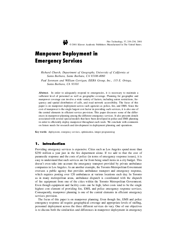 (PDF) Manpower Deployment in Emergency Services