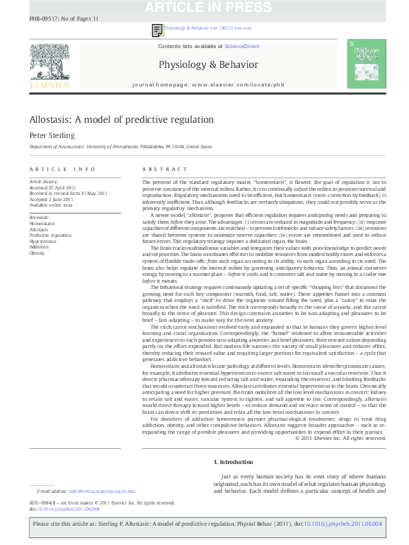 (PDF) Allostasis: a new paradigm to explain arousal pathology