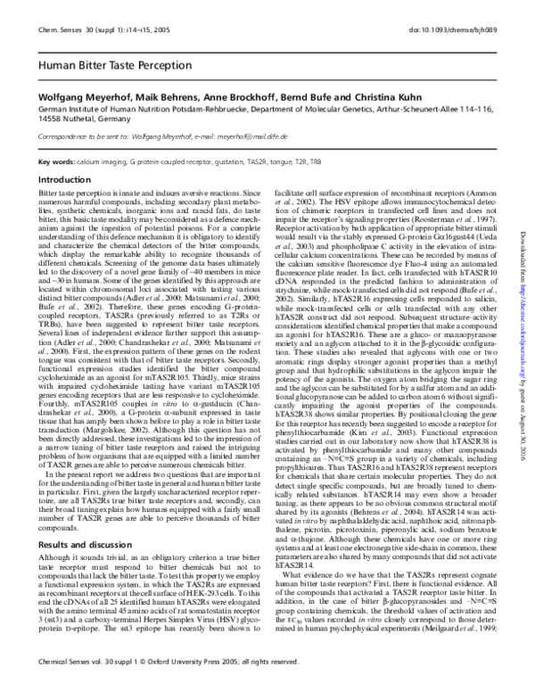 (PDF) Human Bitter Taste Perception