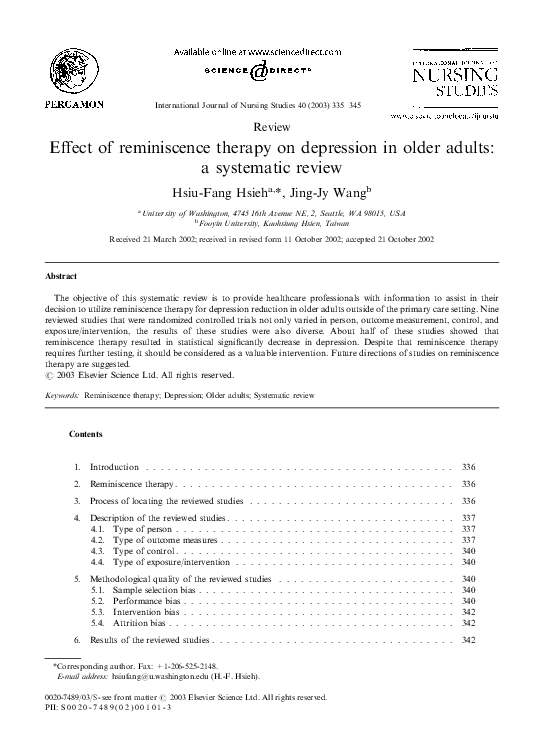 (PDF) Effect of reminiscence therapy on depression in older adults: a systematic review