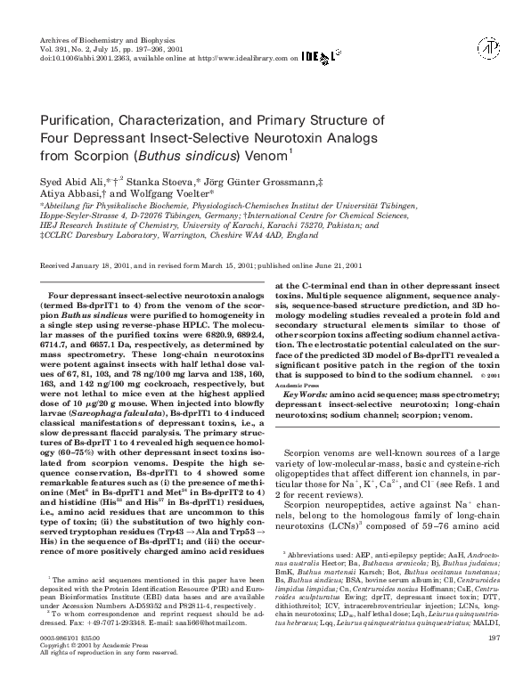 (PDF) Purification, Characterization, and Primary Structure of Four ...