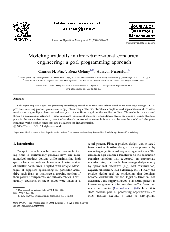 (PDF) Modeling tradeoffs in three-dimensional concurrent engineering: a goal programming approach