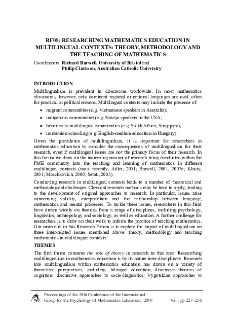 (PDF) RESEARCHING MATHEMATICS EDUCATION IN MULTILINGUAL CONTEXTS ...
