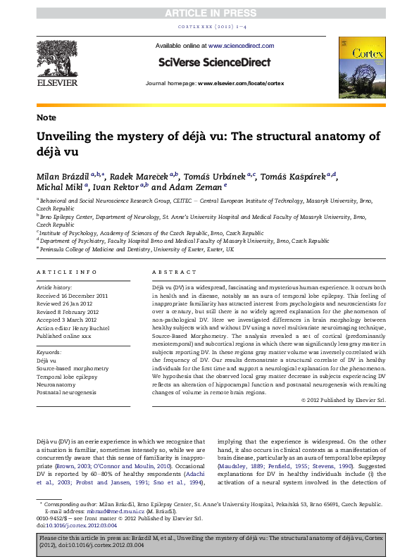 (PDF) Unveiling the mystery of déjà vu: The structural anatomy of déjà vu