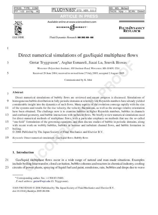(PDF) Direct numerical simulations of gas/liquid multiphase flows