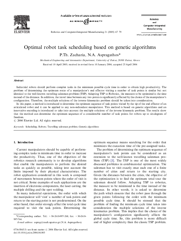 (PDF) Optimal robot task scheduling based on genetic algorithms