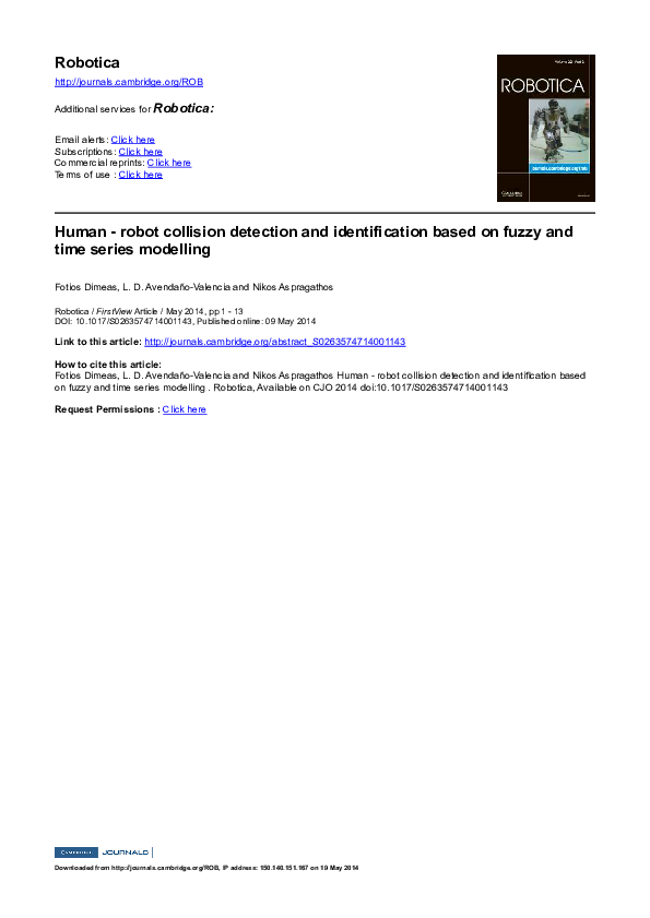 Pdf Human Robot Collision Detection And Identification Based On Fuzzy And Time Series Modelling 9744