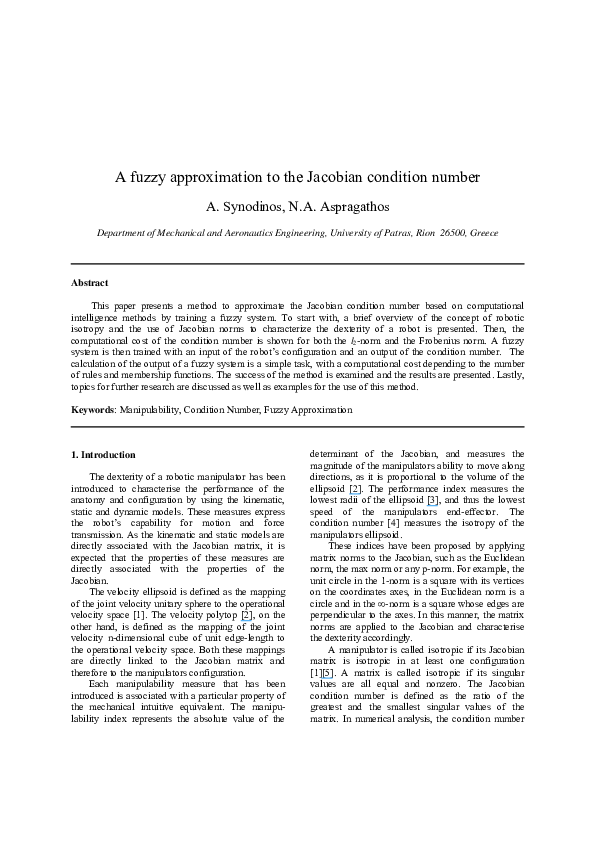 (PDF) A fuzzy approximation to the Jacobian condition number