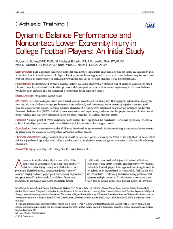 (PDF) Dynamic Balance Performance and Noncontact Lower Extremity Injury ...