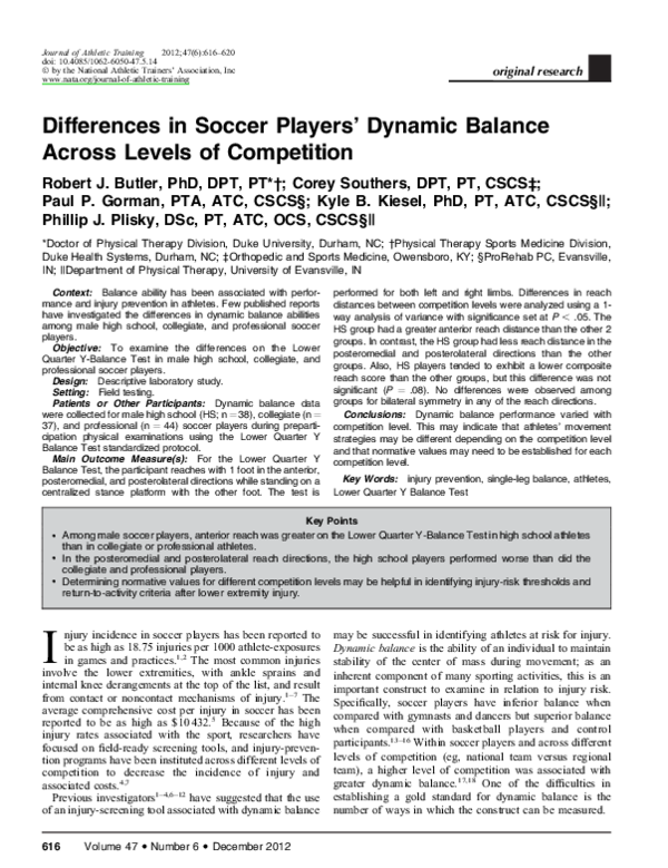 (PDF) Differences in dynamic balance scores in one sport versus ...
