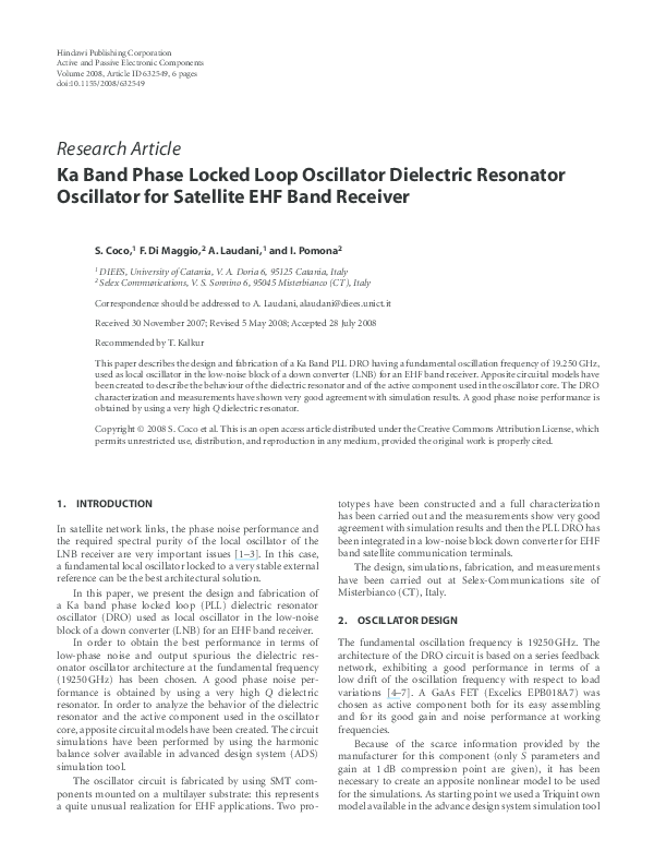 Pdf Ka Band Phase Locked Loop Oscillator Dielectric Resonator Oscillator For Satellite Ehf