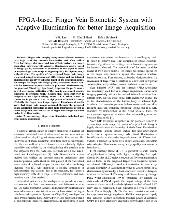(PDF) Adaptive Illumination for FPGA-based Finger Vein Imaging