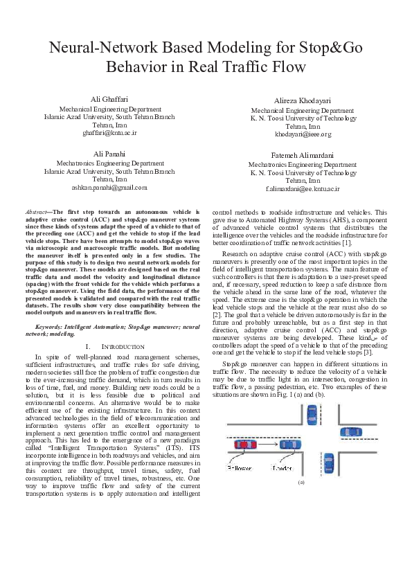 (PDF) Neural-Network Based Modeling for Stop&Go Behavior in Real ...