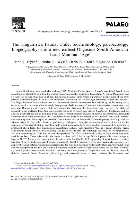 (PDF) The Tinguiririca Fauna, Chile: biochronology, paleoecology ...