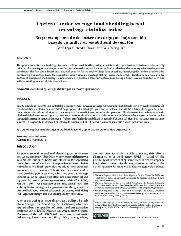 (PDF) Optimal under voltage load shedding based on voltage stability index Esquema óptimo de ...