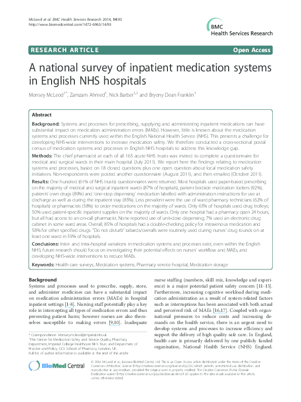 (PDF) A national survey of inpatient medication systems in English NHS ...