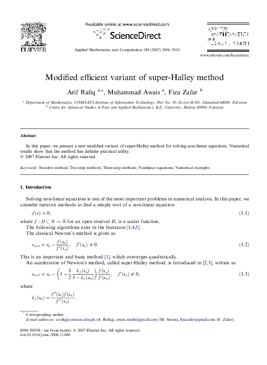 (PDF) Modified efficient variant of super-Halley method