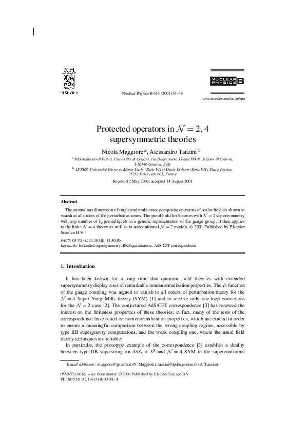 (PDF) Protected operators in supersymmetric theories