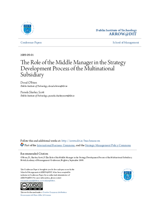 (PDF) The Role of the Middle Manager in the Strategy Development ...