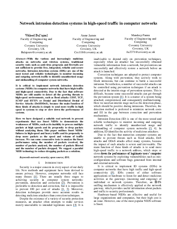 Pdf Network Intrusion Detection Systems In High Speed Traffic In Computer Networks