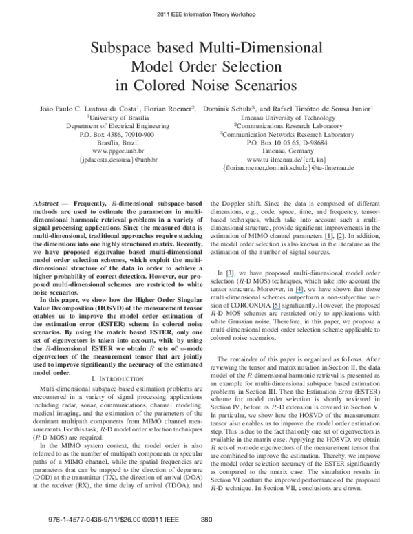(PDF) Subspace based multi-dimensional model order selection in colored noise scenarios