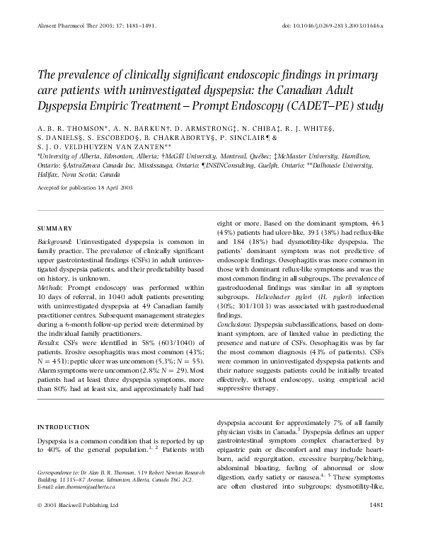 (PDF) The prevalence of clinically significant endoscopic findings in primary care patients with ...