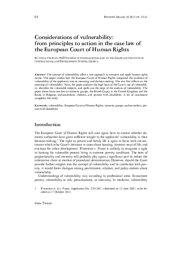 (PDF) Considerations of Vulnerability: from Principles to Action in the ...