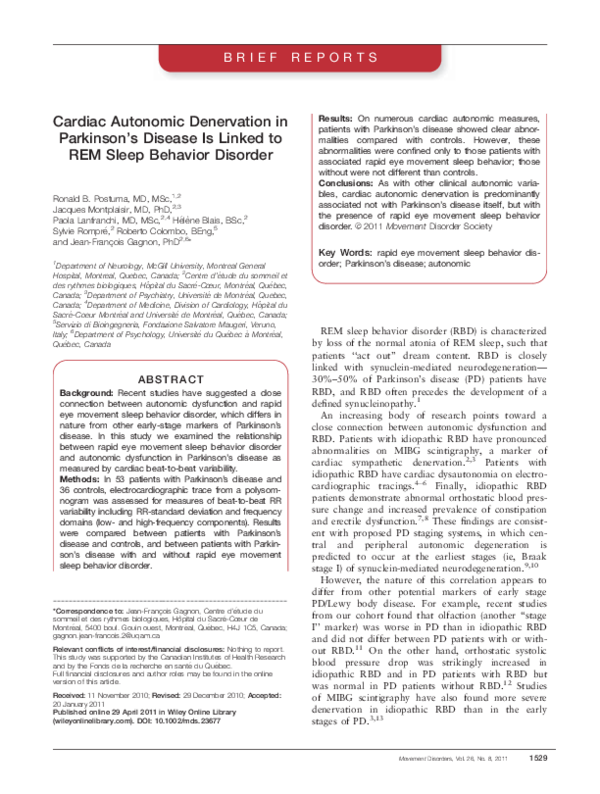 (PDF) Cardiac autonomic denervation in Parkinson's disease is linked to ...
