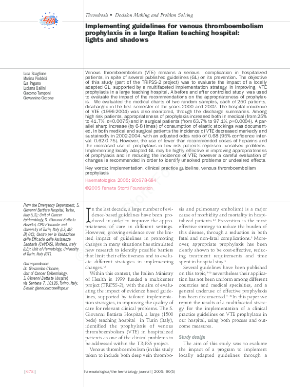 (PDF) VTE Prophylaxis Guidelines Impact in Italy