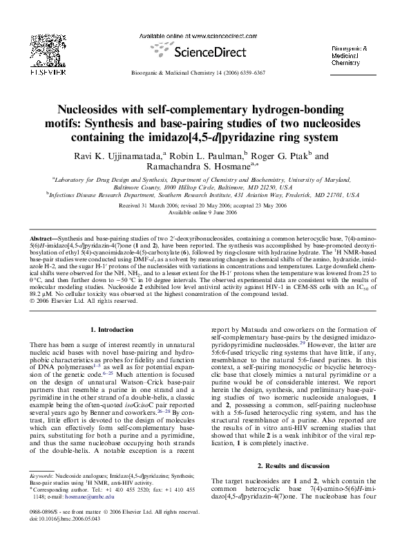 (PDF) Nucleosides with self-complementary hydrogen-bonding motifs ...