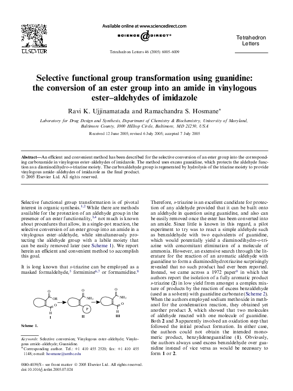 (PDF) Selective functional group transformation using guanidine : the ...
