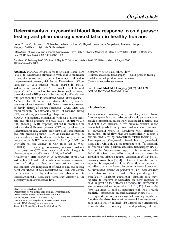 (PDF) Determinants of myocardial blood flow response to cold pressor ...