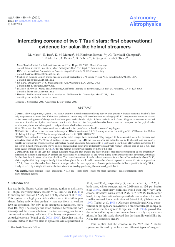 (PDF) Interacting coronae of two T Tauri stars: first observational ...