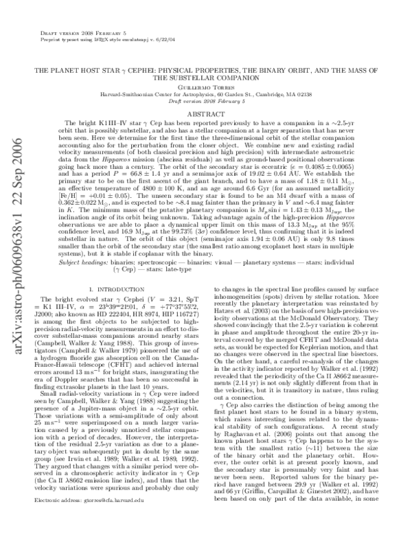 (PDF) The Planet Host Star Cephei: Physical Properties, the Binary Orbit, and the Mass of the ...