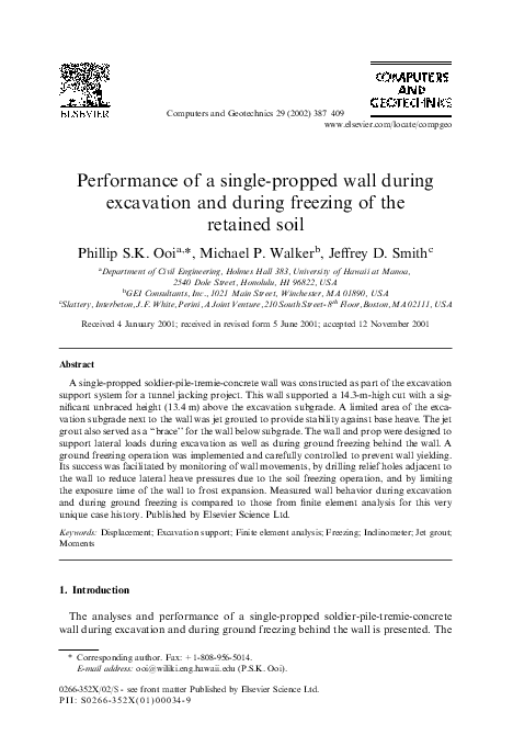 (PDF) Performance of a single-propped wall during excavation and during ...