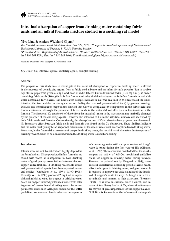 (PDF) Intestinal absorption of copper from drinking water containing ...