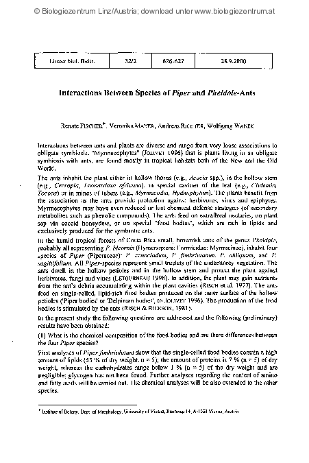 (PDF) Interactions between species of Piper and Pheidole-ants | Renate ...