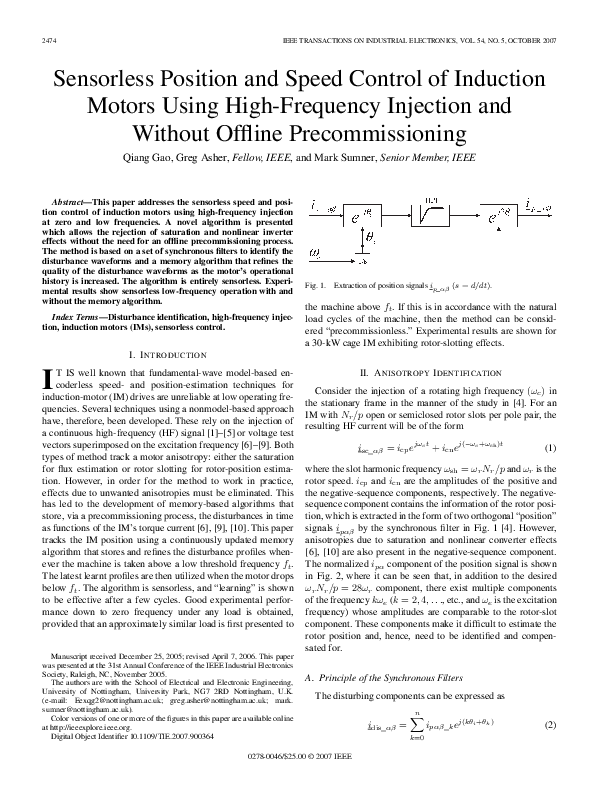 Pdf Sensorless Position And Speed Control Of Induction Motors Using