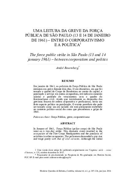 (PDF) UMA LEITURA DA GREVE DA FORÇA PÚBLICA DE SÃO PAULO (13 E 14 DE ...