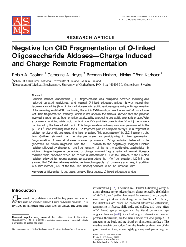 (PDF) Negative Ion CID Fragmentation of O- linked Oligosaccharide ...