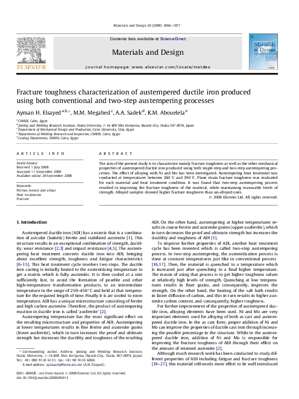 (PDF) Fracture toughness characterization of austempered ductile iron produced using both ...