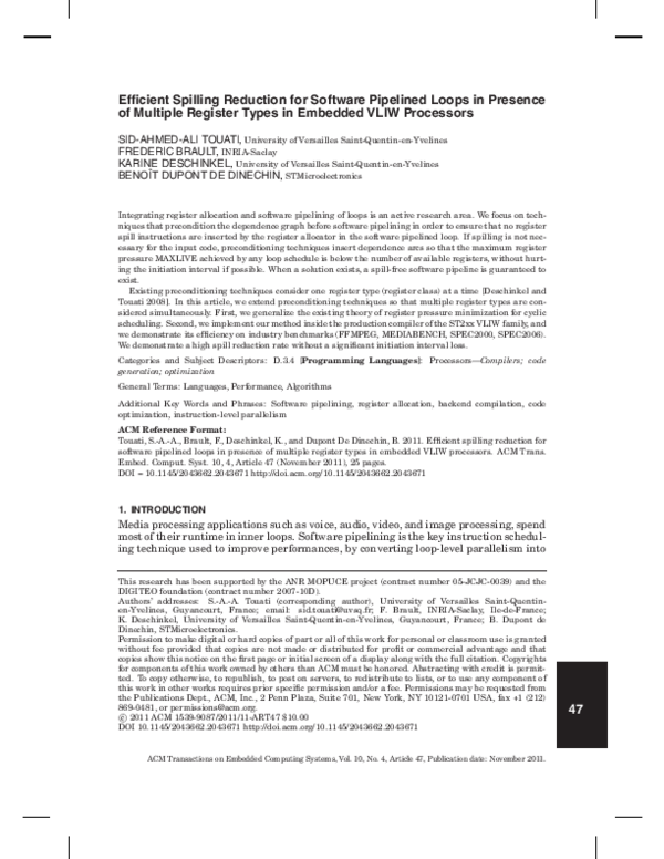 (PDF) Efficient Spilling Reduction for Software Pipelined Loops in Presence of Multiple Register ...