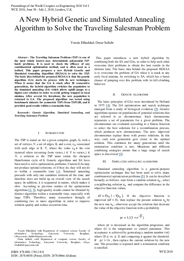 Pdf A Hybrid Genetic Algorithm For The Traveling Salesman Problem Using Generalized Partition