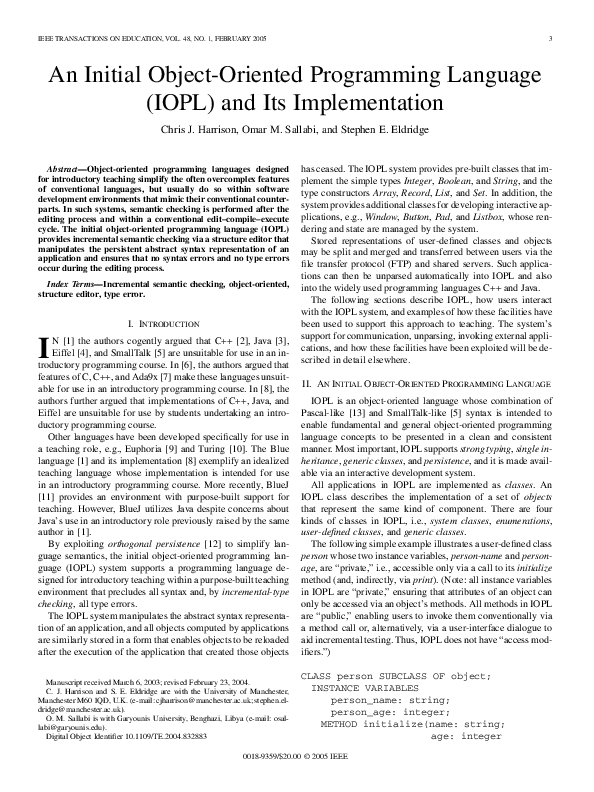 (PDF) An Initial Object-Oriented Programming Language (IOPL) and Its ...